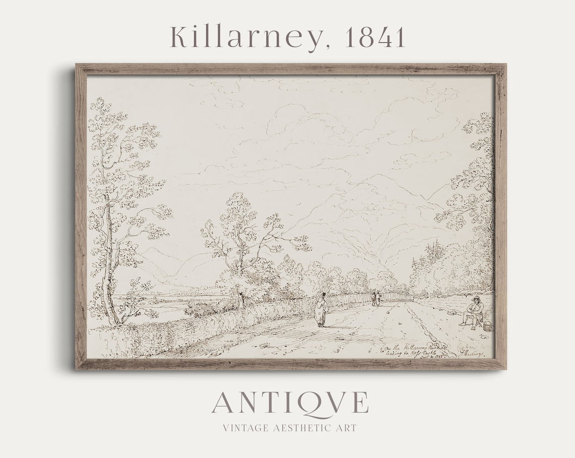 Irish Vintage Sketch From 1841, Road To Ross Castle In Killarney, Co ...
