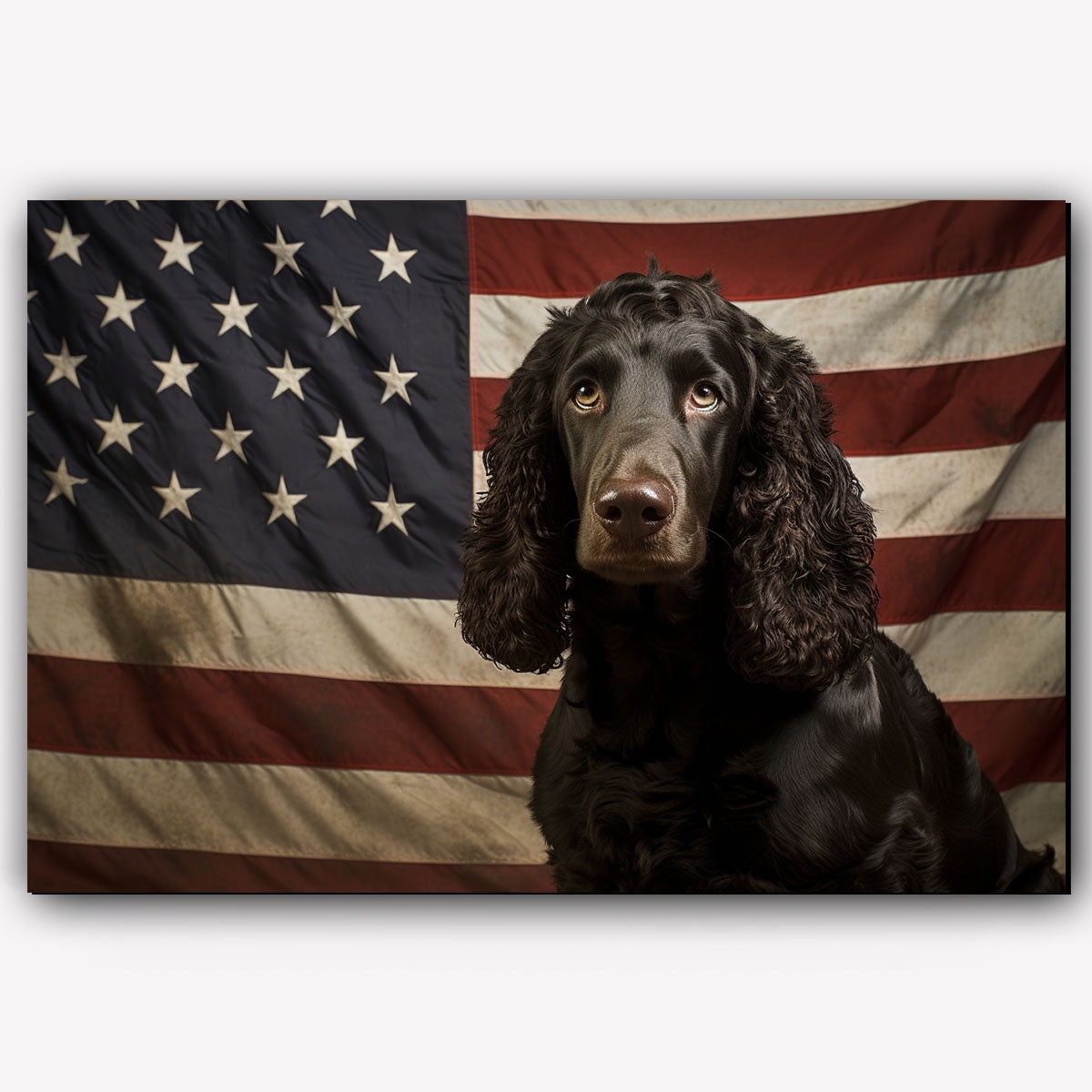 Irish Water Spaniel Dog with American Flag Canvas Wall Art Dog Pictures for Wall Decor Red White ...