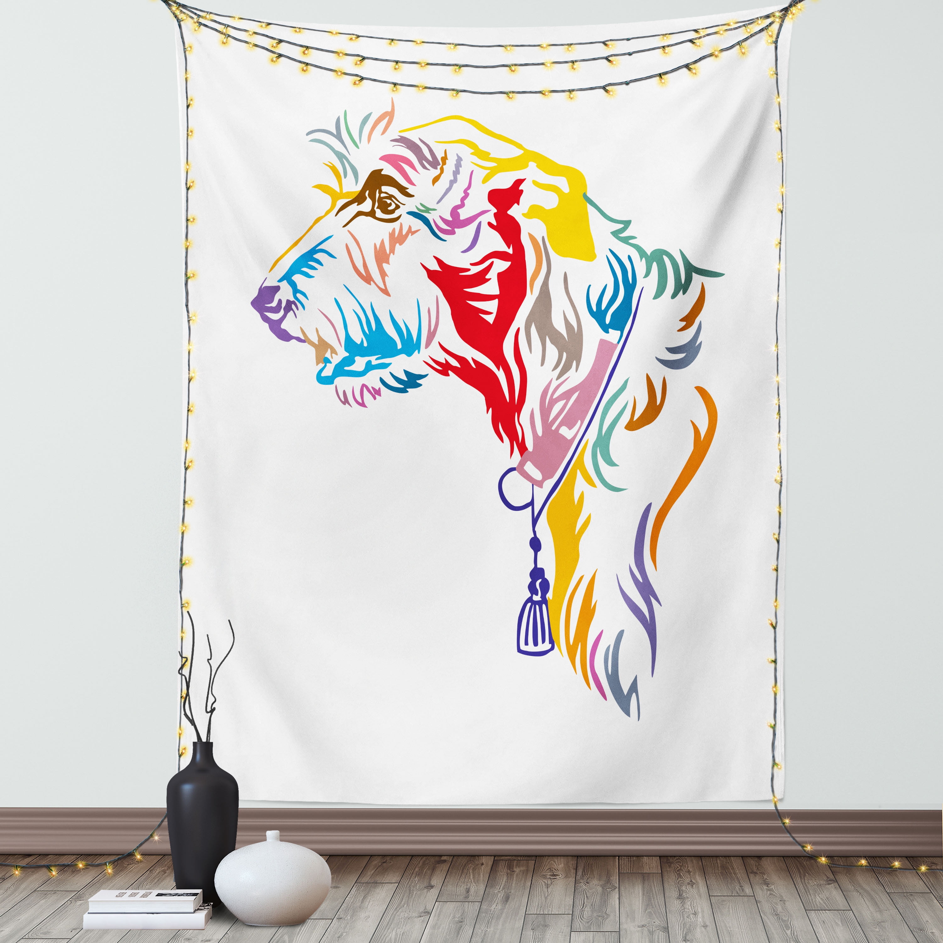 Irish Wolfhound Tapestry, Colorful Outline Portrait of Dog Silhouette ...