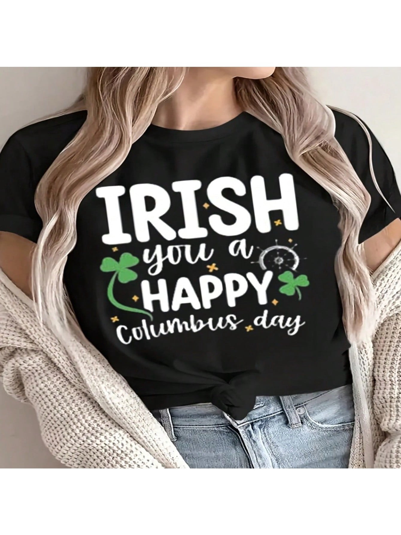 Irish You A Happy Columbus Day Green Cloverleaf Women's T-Shirt Tees ...