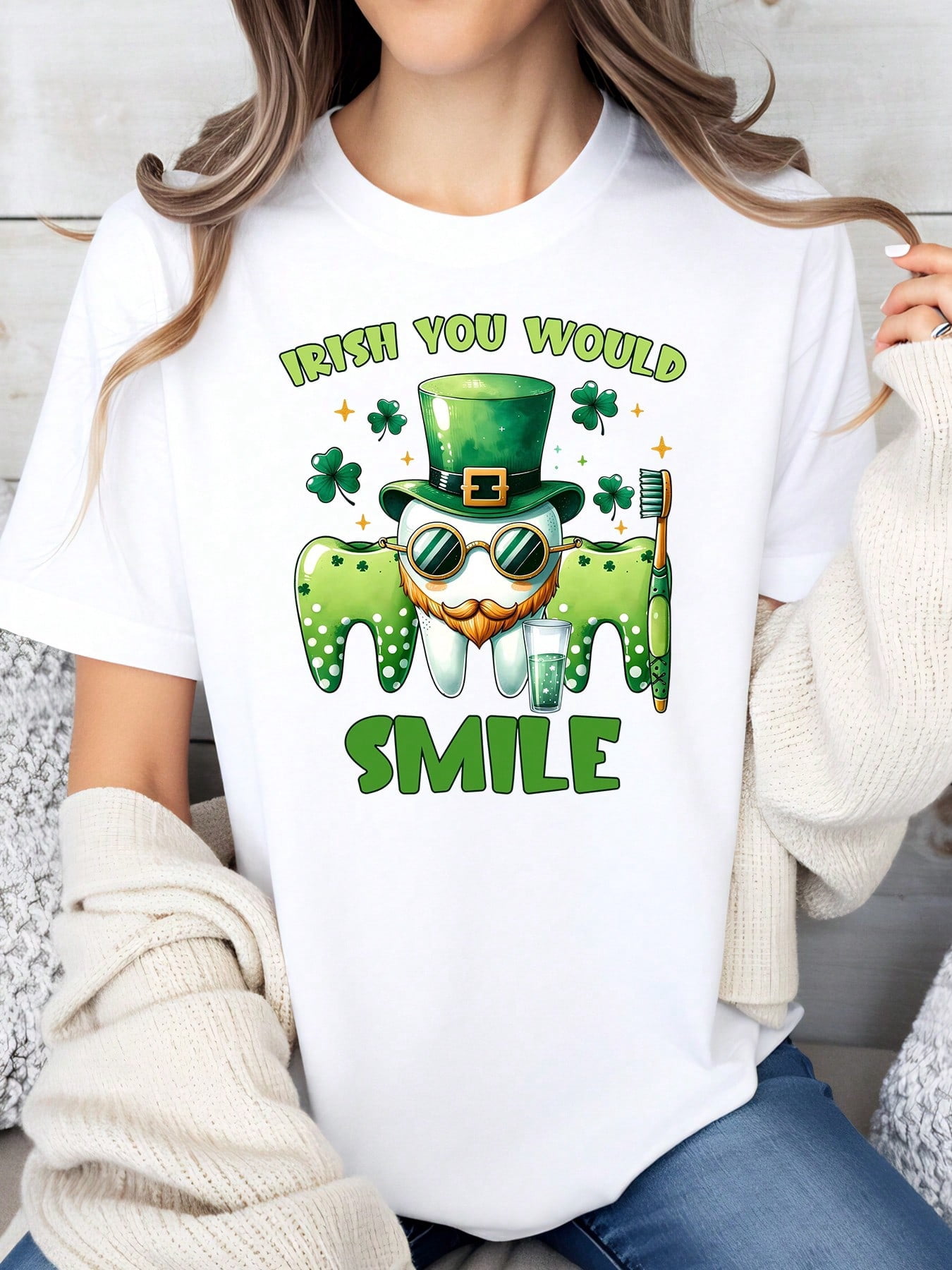 Irish You Would Smile St. Patrick's Day Dental T-Shirt Leprechaun Tooth ...