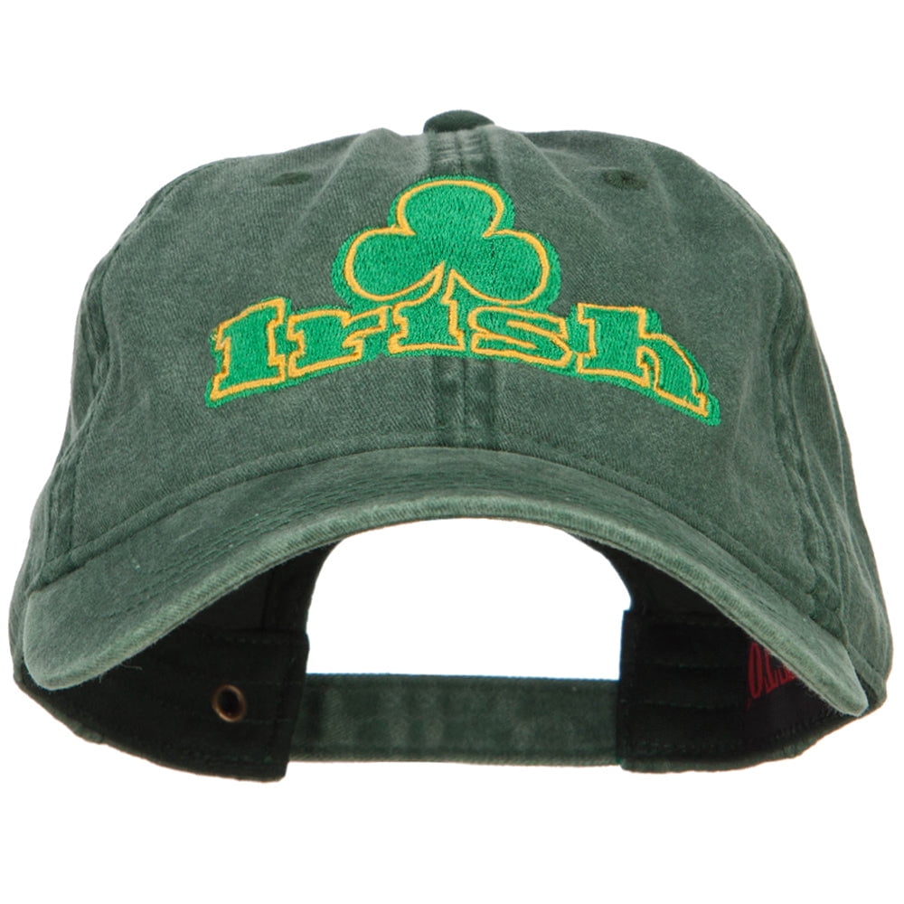 Irish and Shamrock Outline Embroidered Washed Cotton Cap - Dk Green ...