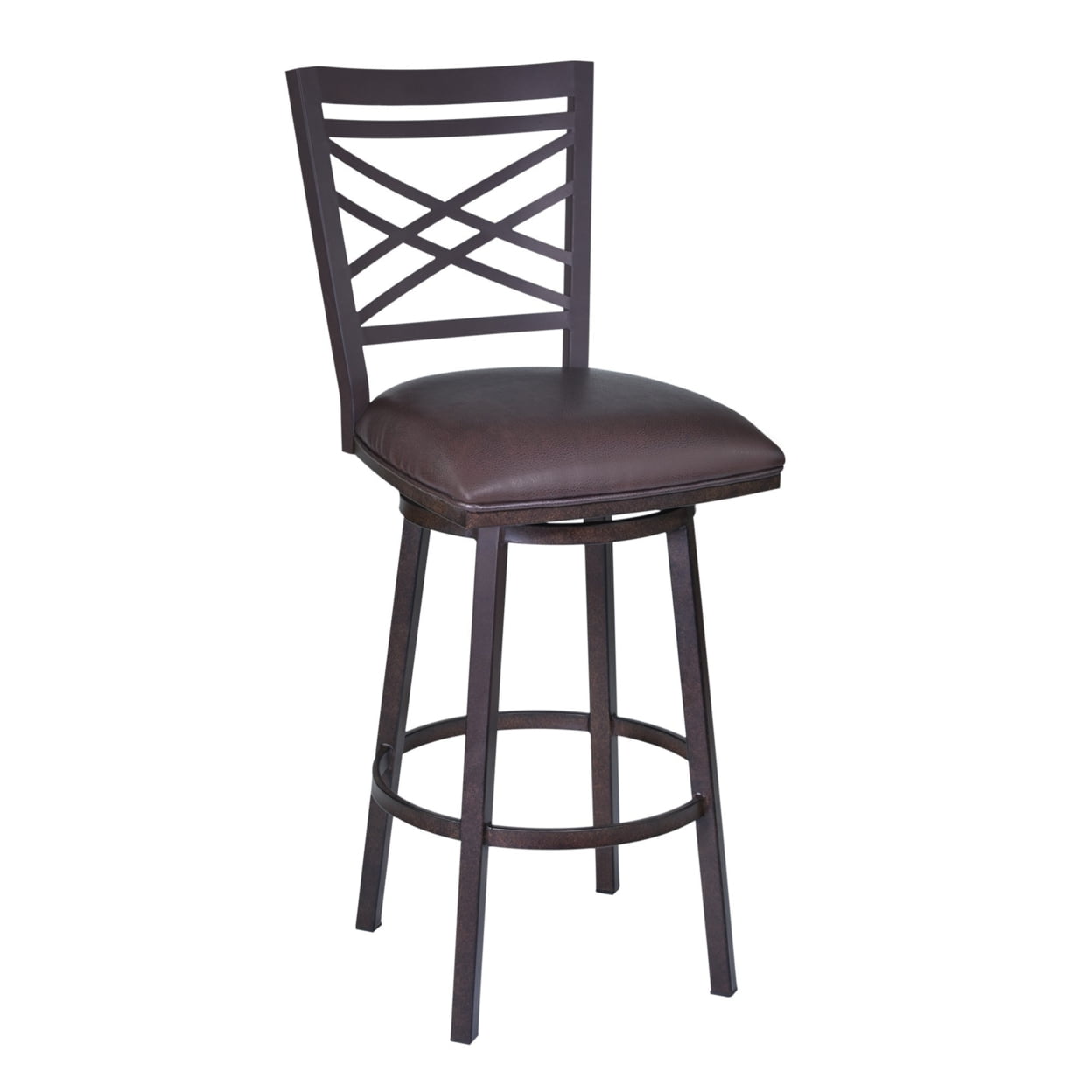 Irma 30 Inch Vegan Faux Leather Bar Stool, Cross Back, Swivel, Metal ...