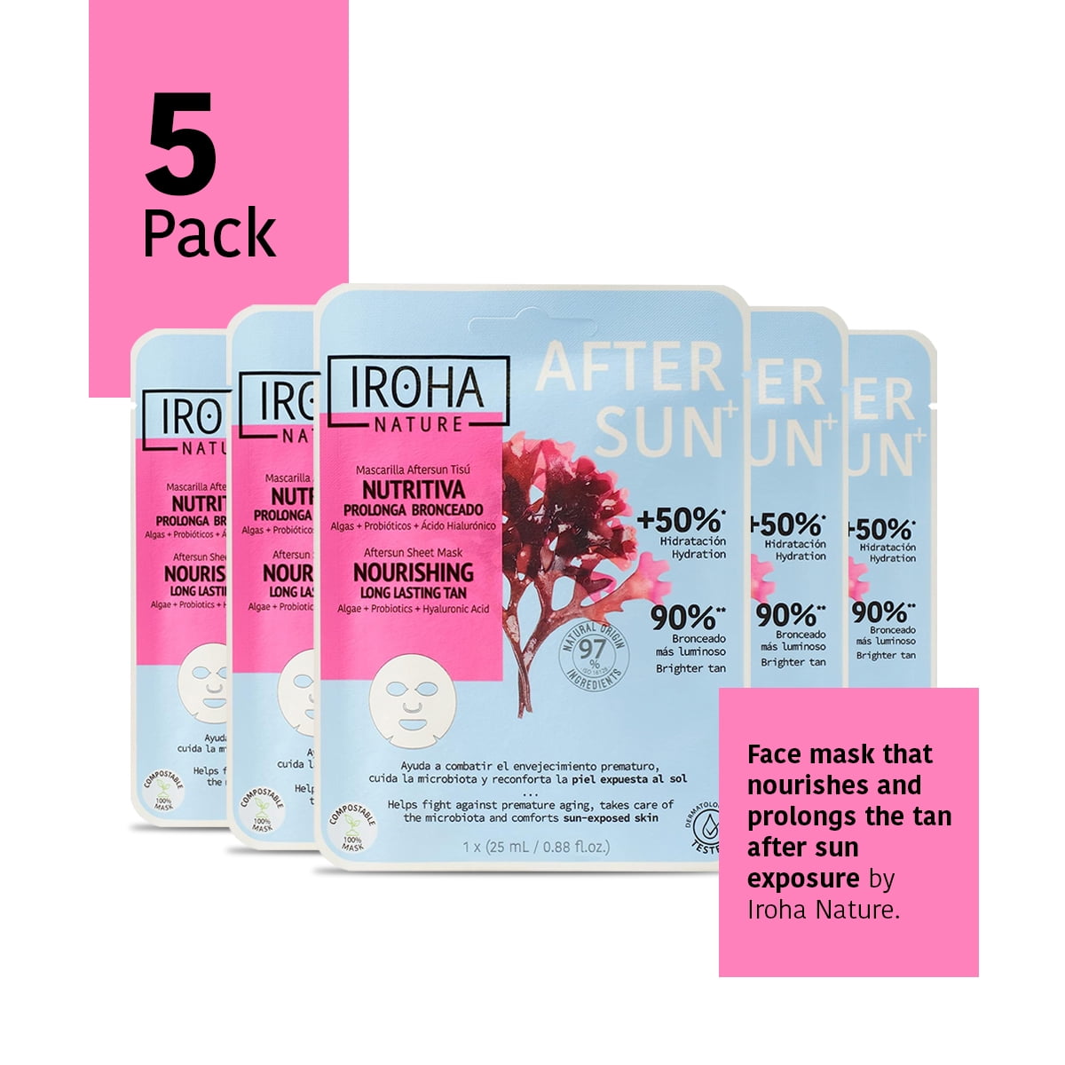 Iroha Nature, After Sun Skin Care Mask, Prolongs Tan - Pack of 5 Pieces ...