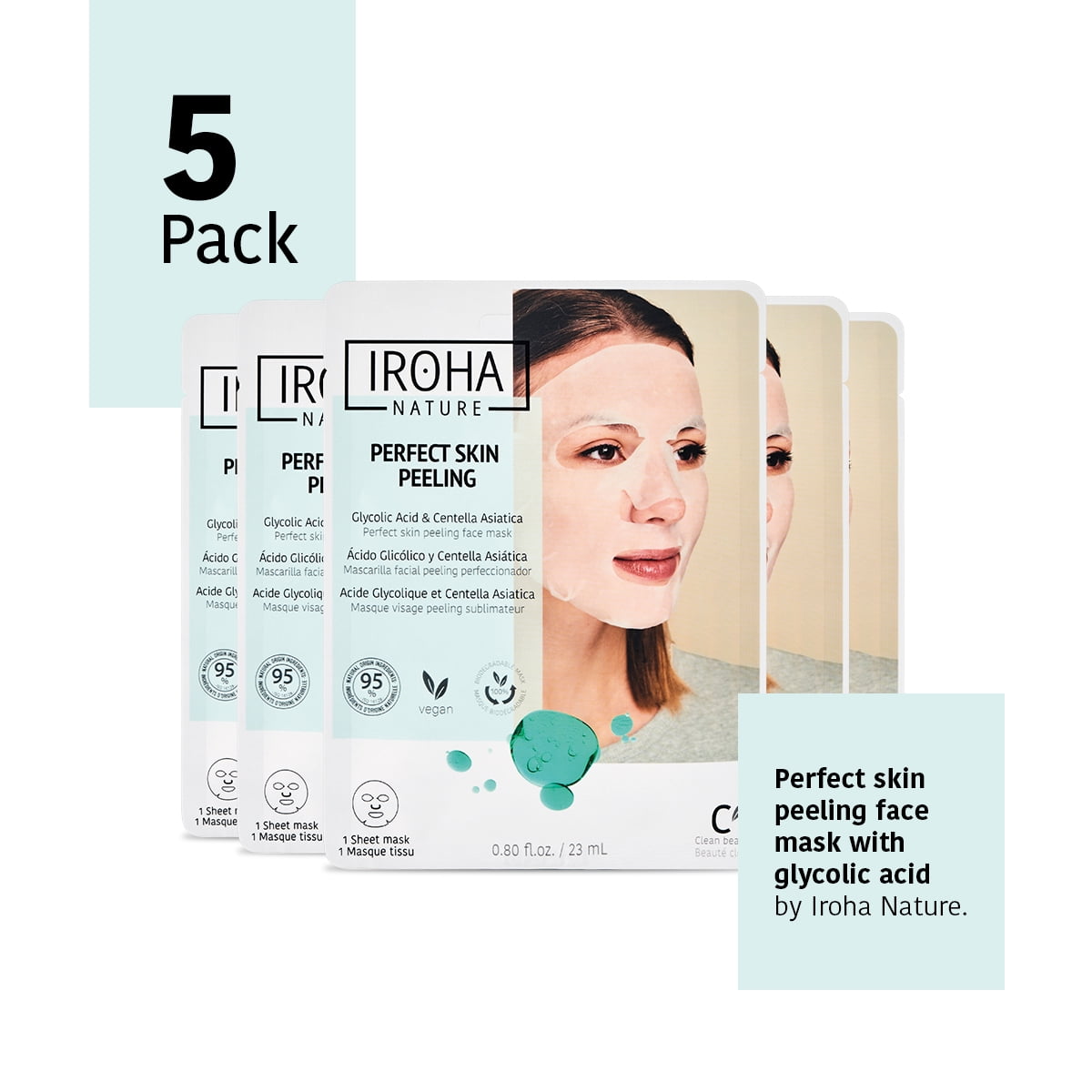 Iroha Nature, Glycolic Acid Skincare Sheet Mask - Pack of 5 Pieces ...