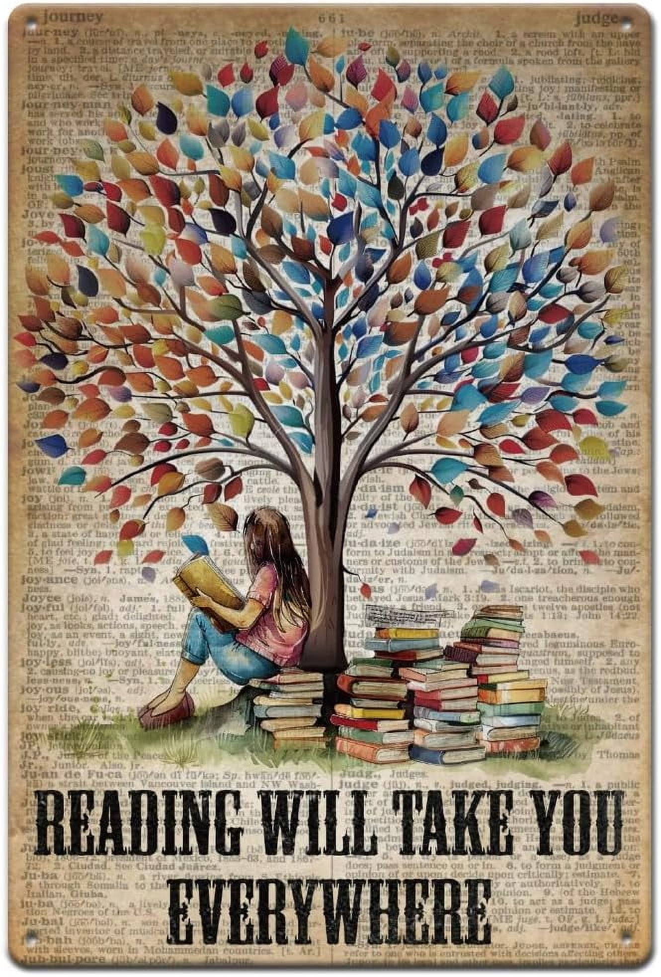 Iron 1 pc Book Tin Sign Girl Reading Metal Tin Signs Reading Will Take ...