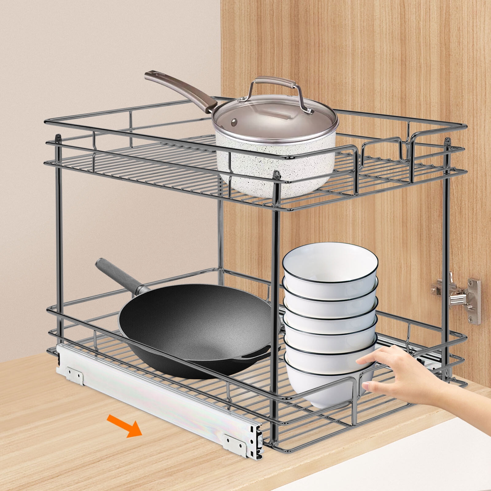 Iron 2-Tier Cabinet Pull Out Shelves Kitchen Drawer Organizer Slide Out ...