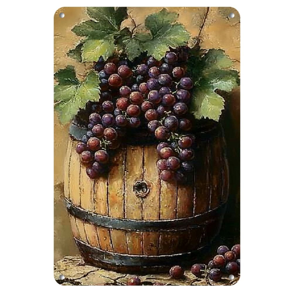 Iron A rustic wooden barrel with grape vines hanging from its - Walmart.com