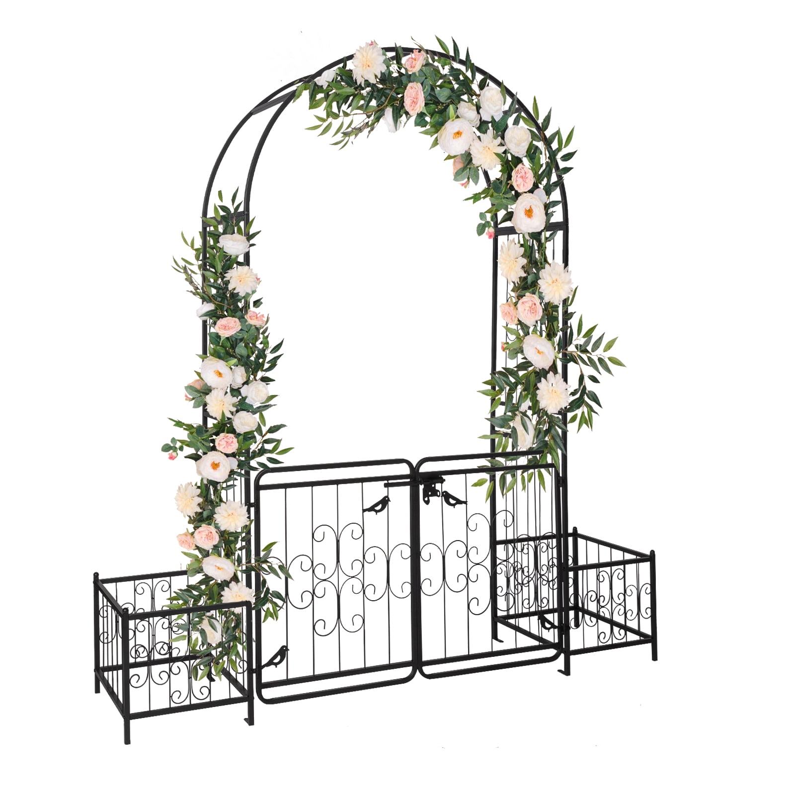Iron Art Garden Arch Trellis, Arc Top Arch with Door & Planting Frame ...