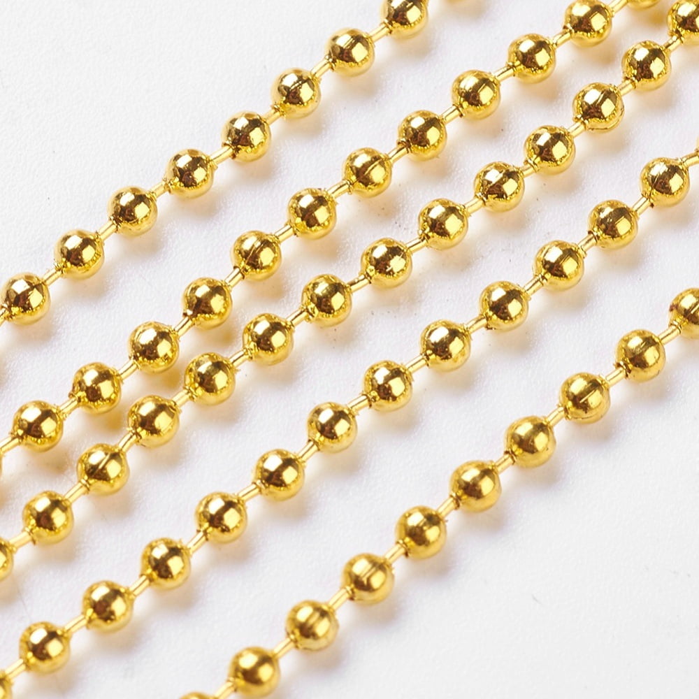 Iron Ball Chains Soldered Golden with Spool Bead: about 2mm in diameter ...