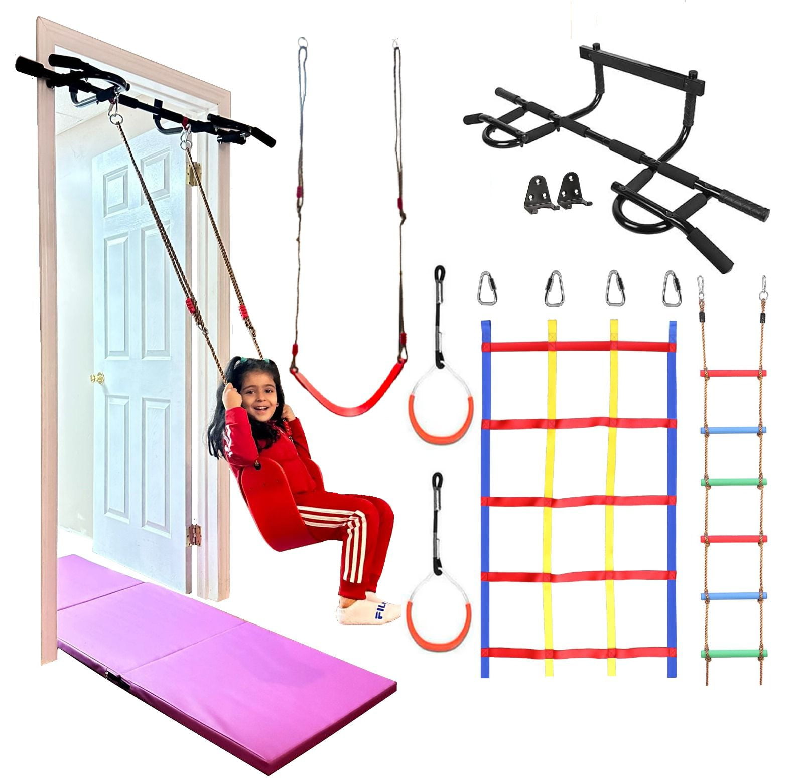 Iron Bar Deluxe Kids Indoor Doorway Gym 6 Piece Swing Set Playground ...