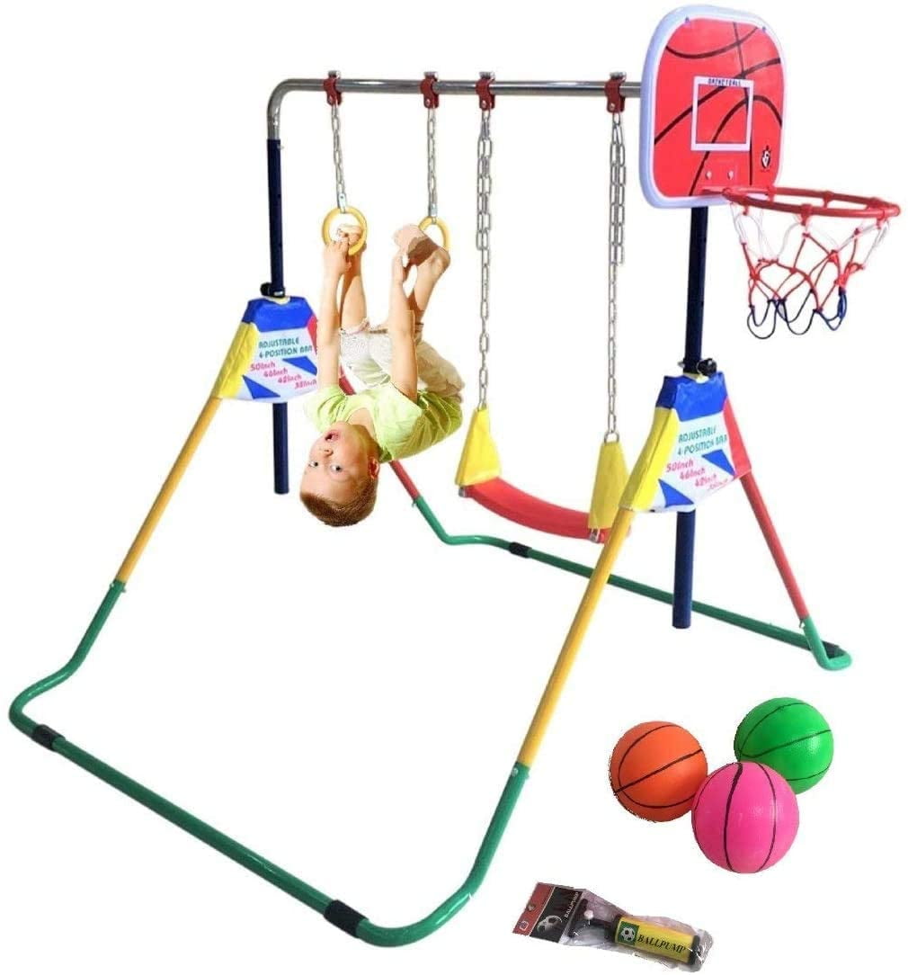 5 in 1 Kids Gymnastics Training Kip Bar Set with Swing, Trapeze Rings ...