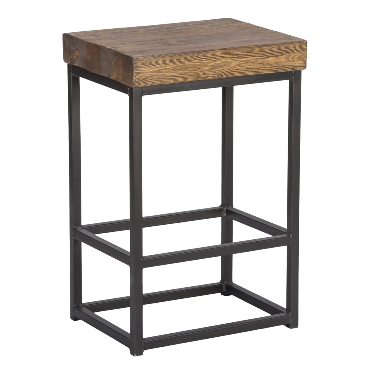 Iron Base Counter Height Stool with Pine Wood Seat Brown and Black ...