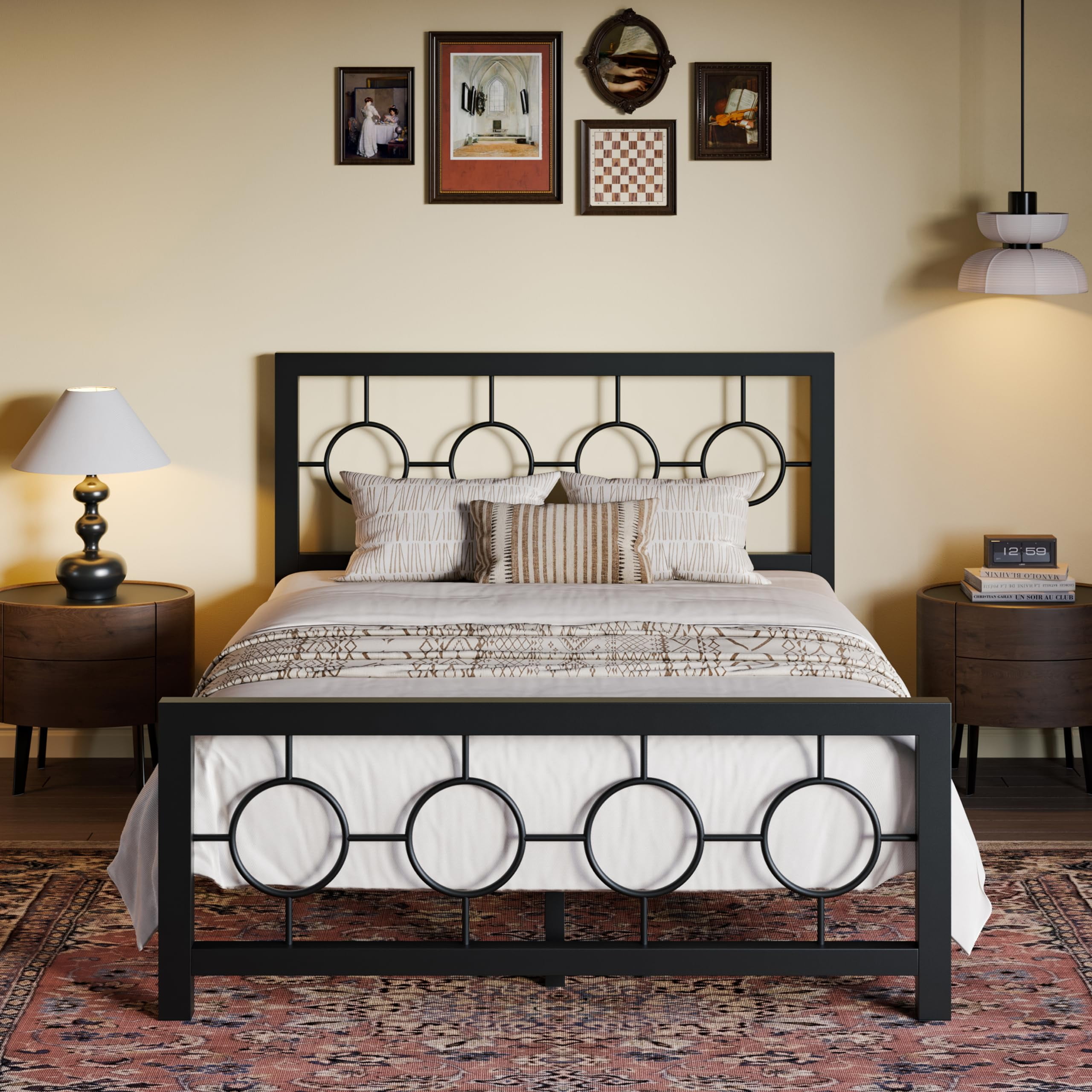 Iron Bed Frame Full Size Vintage Circular Headboard Footboard, Modern ...