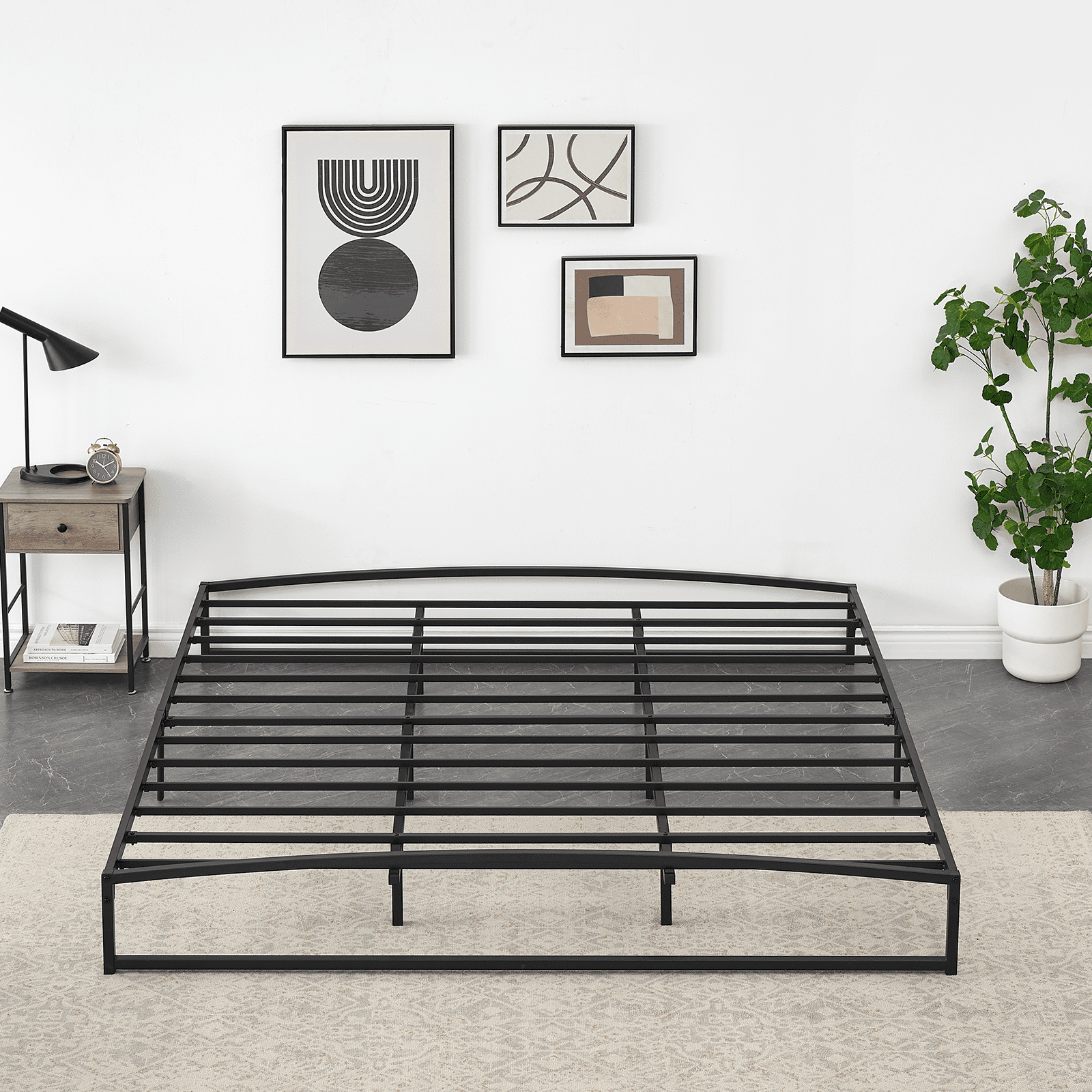 Iron Bed Frame Raised Bed Frame Metal Platform Bed Frame with Wooden ...