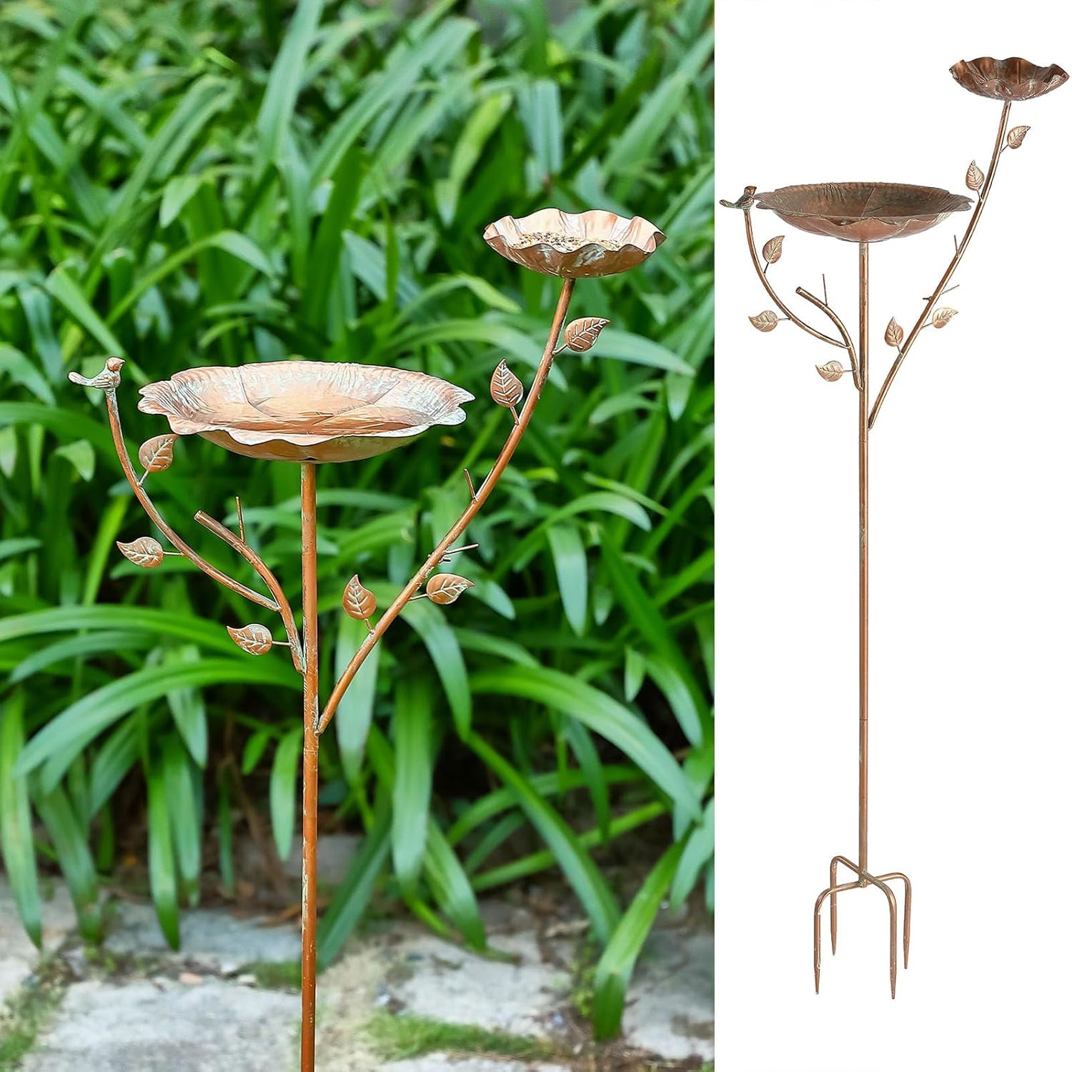 Iron Bird Baths for Outdoors with Stake - Free Standing Bird Bath for ...