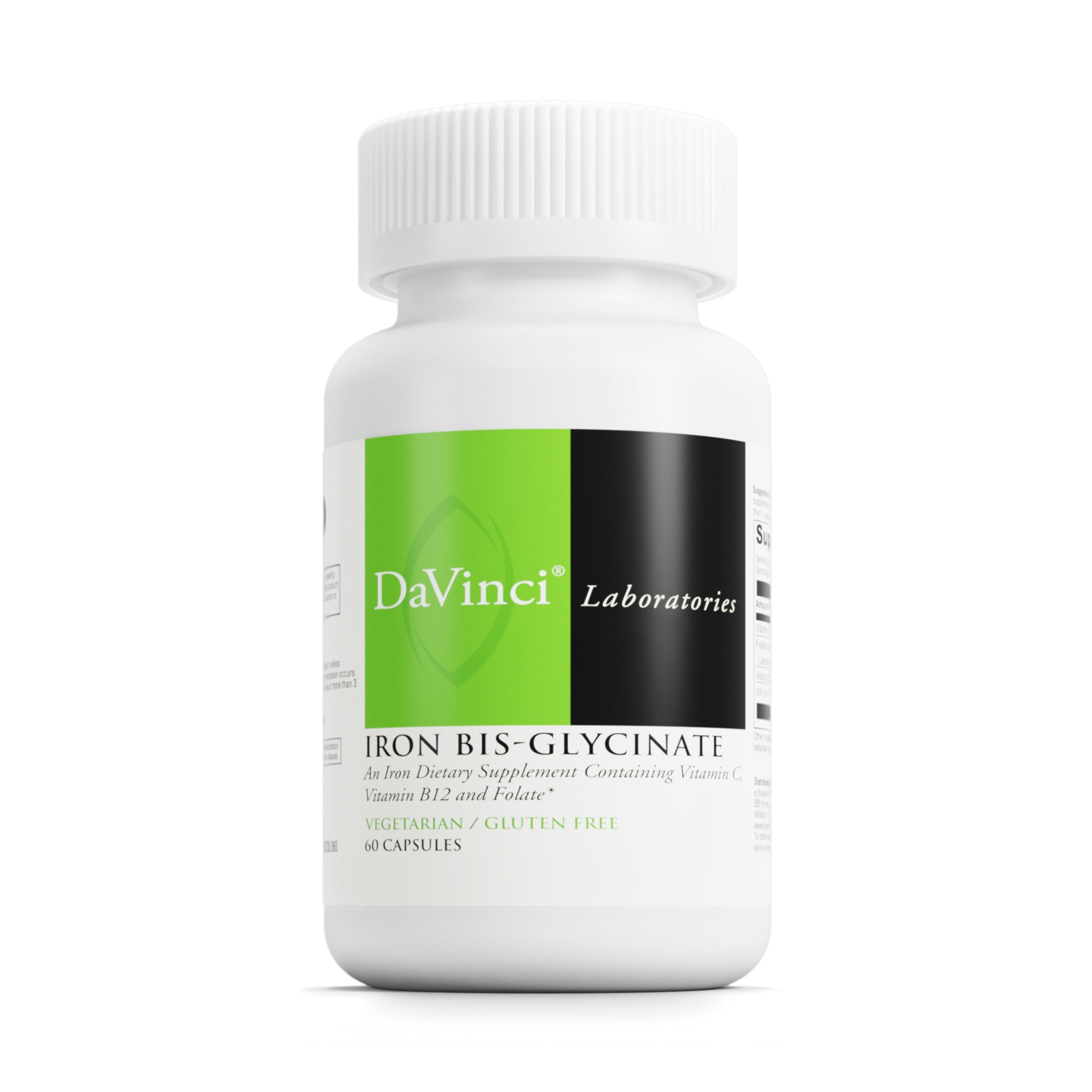 DaVinci Labs Vermont Iron Bis-Glycinate, Vegetarian, 60 Capsules, Vit-C, B12, Folate - Walmart.com