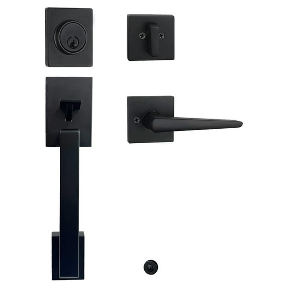 Iron Black Front Door Lock Set, Security Lever Handle with Single ...