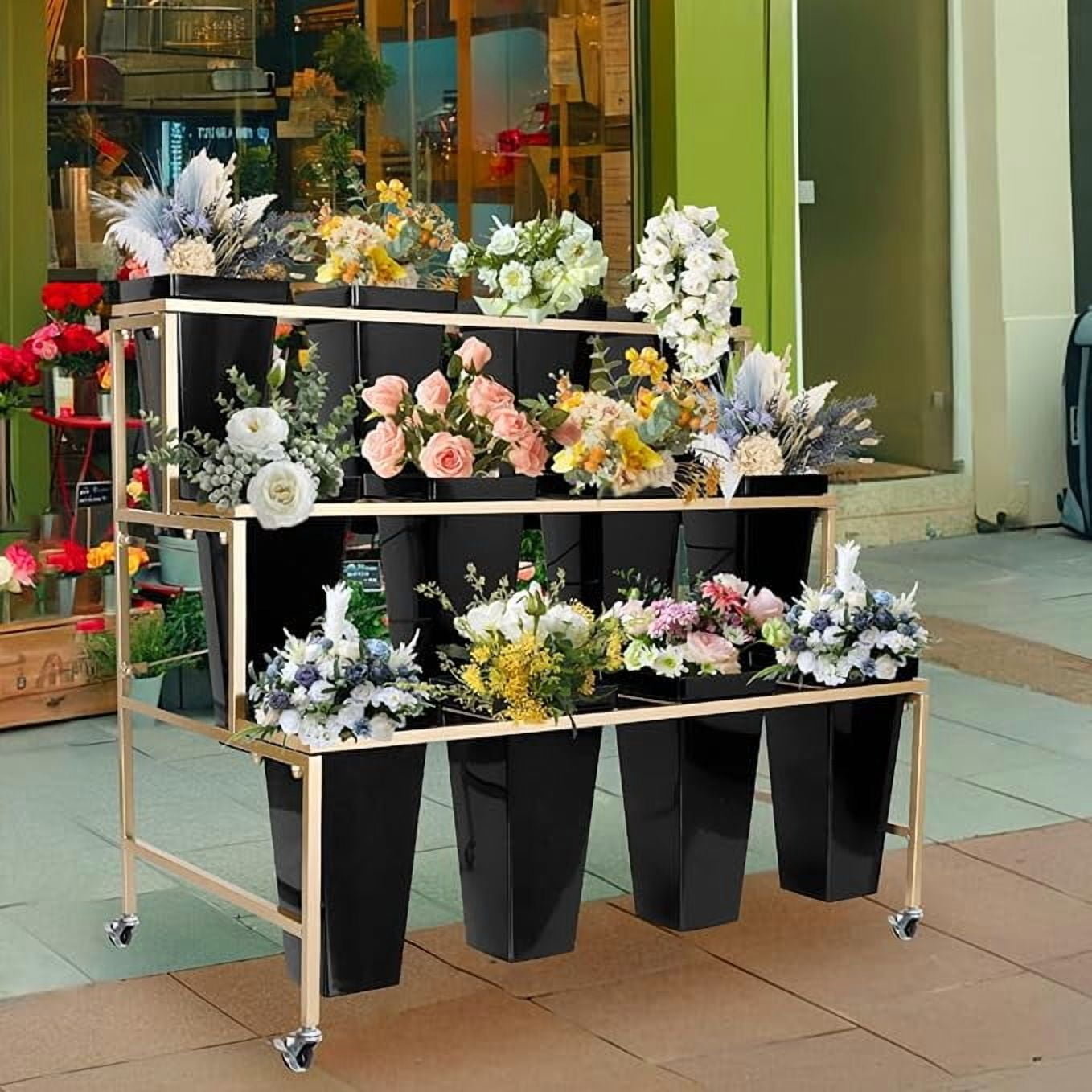 Iron Black Square Bucket Flower Display Stand, Flower Stand with ...