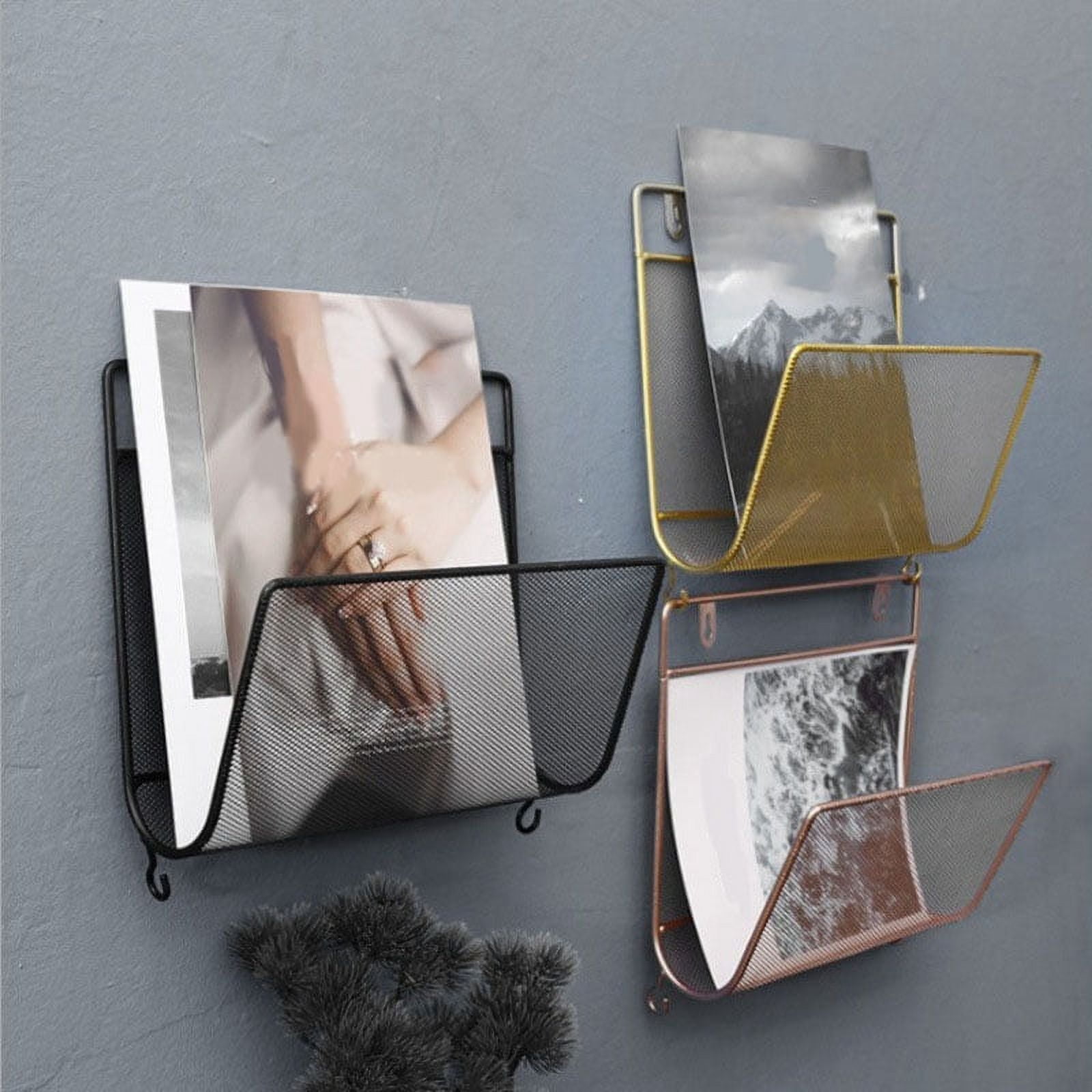 Iron Book Rack Metal Newspapers Rack Wall Mounted Bookshelf Wall Storage Shelves Office Simple ...