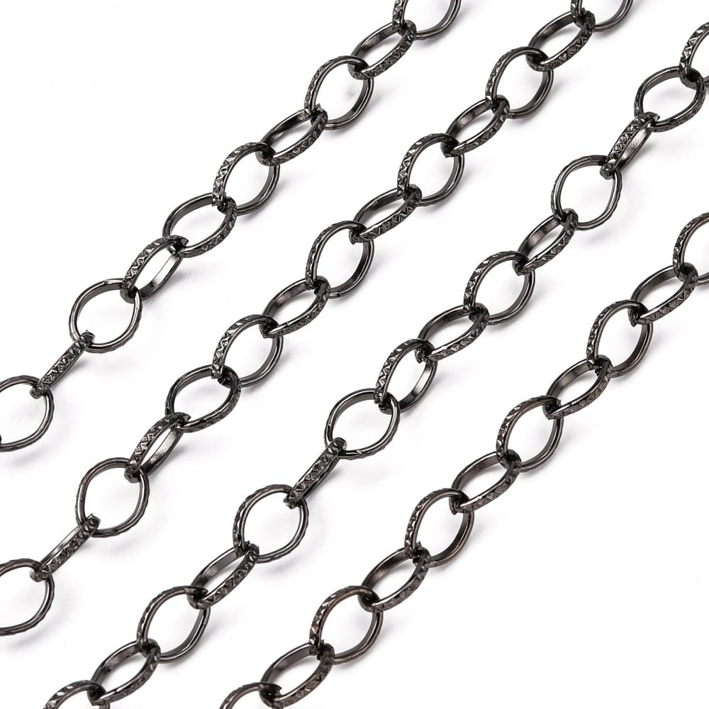 Iron Cable Chains Textured Unwelded with Spool Flat Oval Gunmetal ...