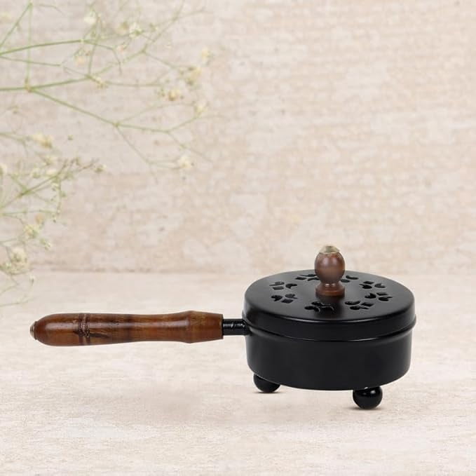 Iron Charcoal Incense Burner, Loban Burner with Laser Cutting Cap and ...