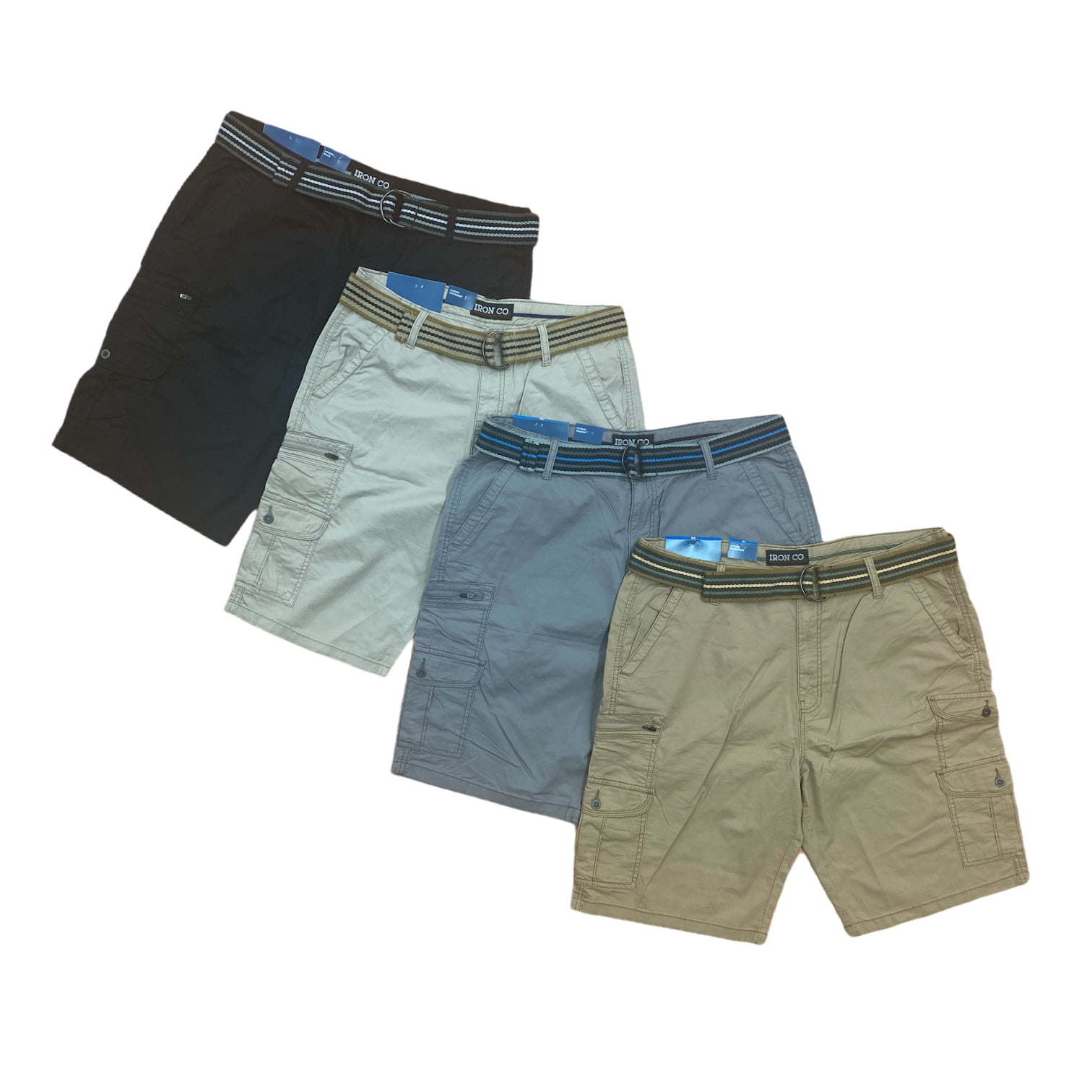 Iron Co. Men's Durable Comfortable Belted Stretch Twill Cargo Shorts ...