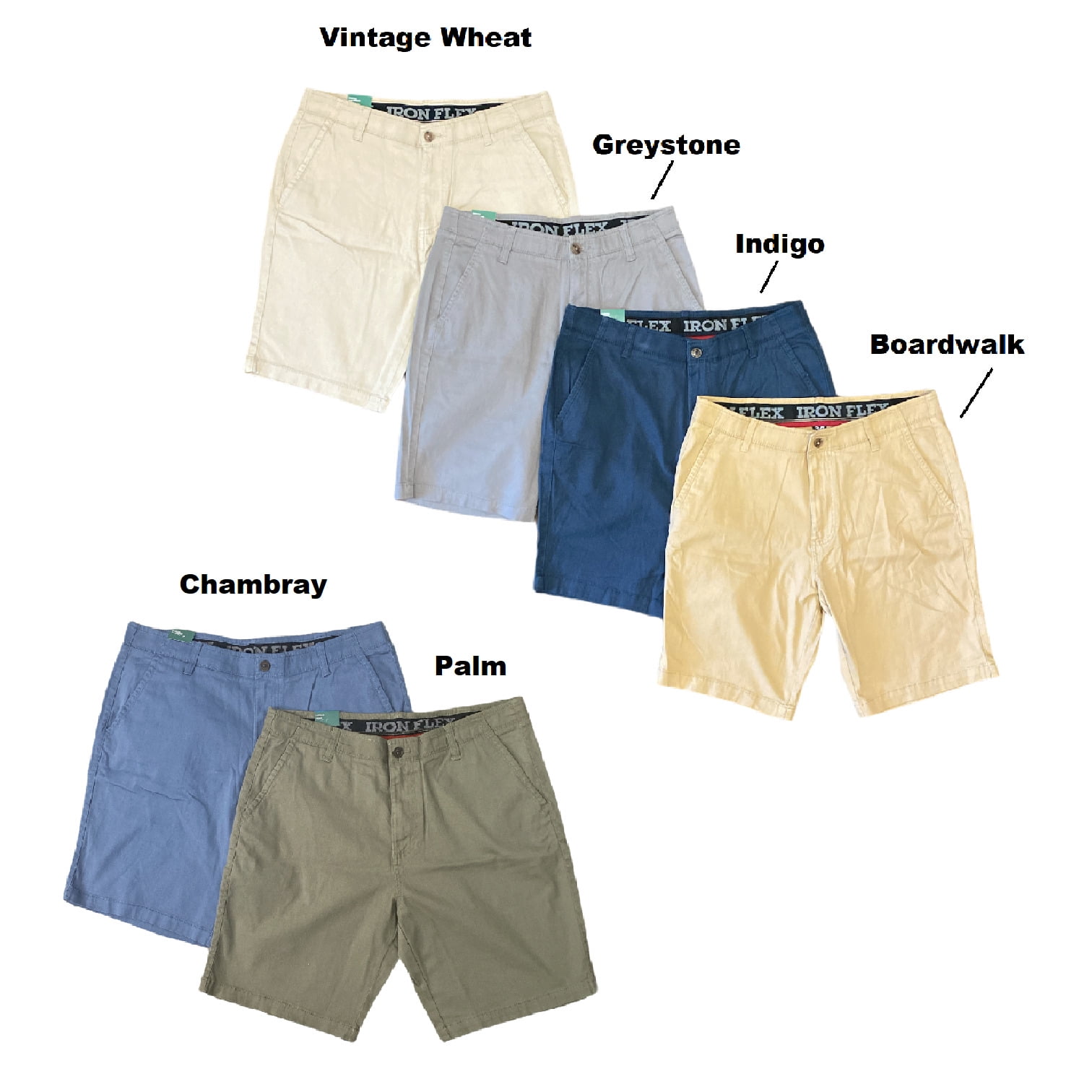 Iron Co Men's Comfort Flex Waistband Stretch Twill Flat Front Shorts ...