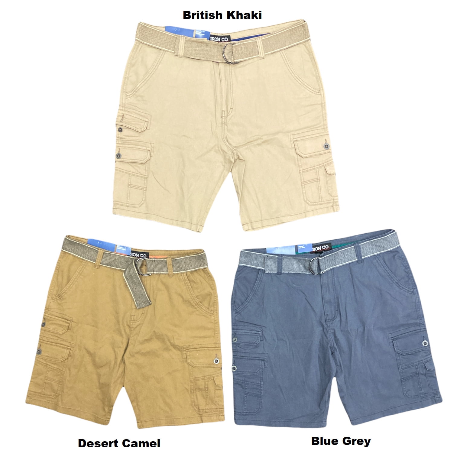 Iron Co. Men's Flex Waist Stretch Cargo Shorts w/ Solid D-Ring Belt ...