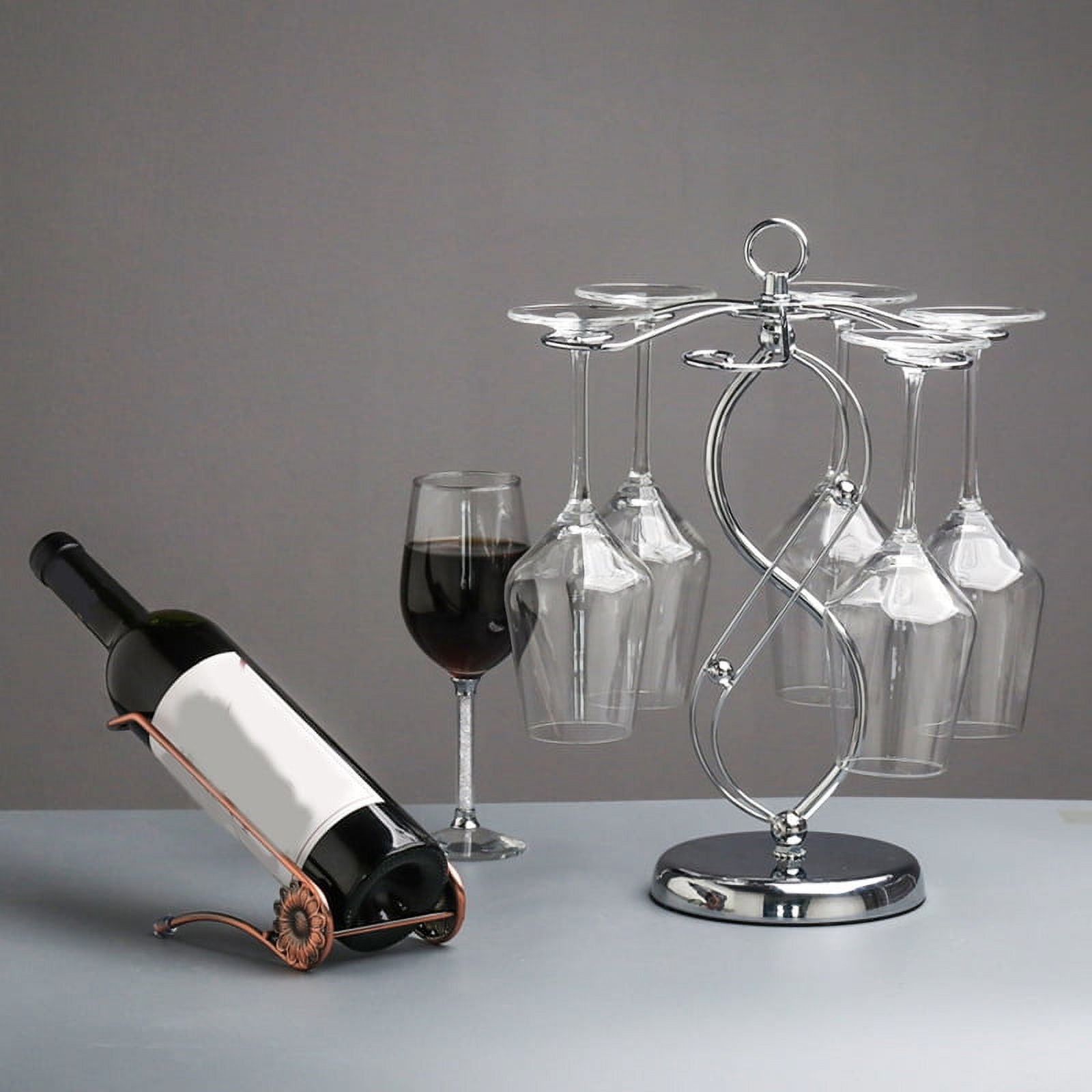 Iron Countertop Wine Glass Holder with Scrollwork Design, Freestanding Tabletop Stemware Storage ...