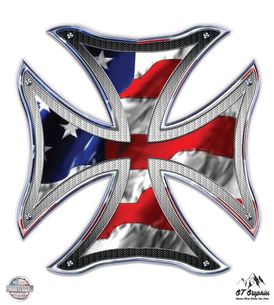 Iron Cross American FLag - 5" Vinyl Sticker - For Car Laptop I-Pad ...