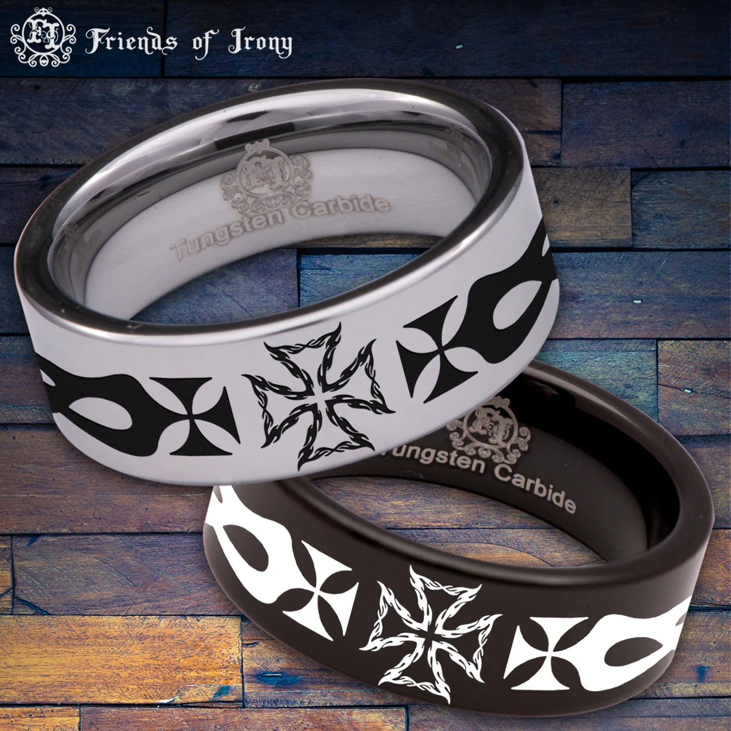 Iron Cross Flame Tungsten Carbide Ring - Walmart.com