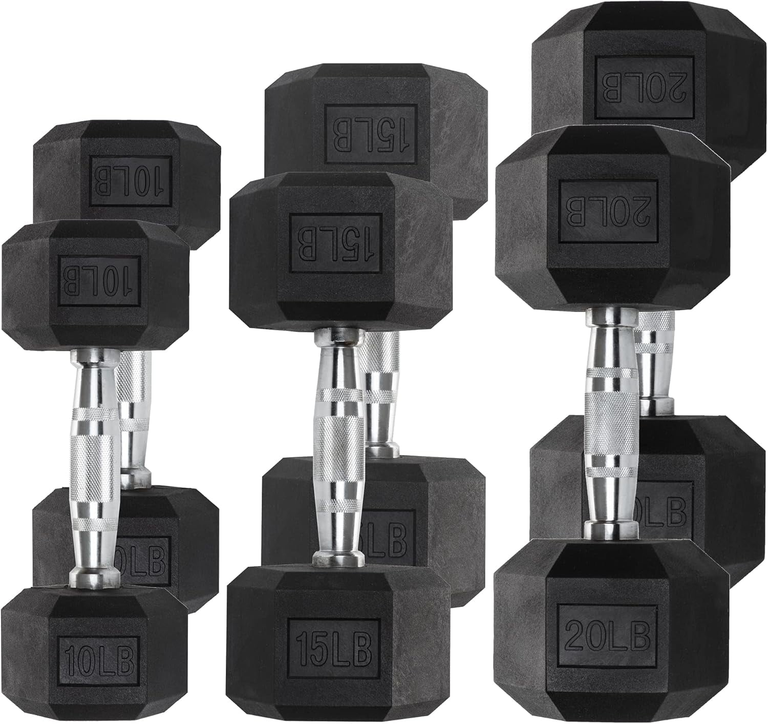 Iron Crush Hex Dumbbell Sets - Heavy Duty PVC Coated Weights, Chrome ...