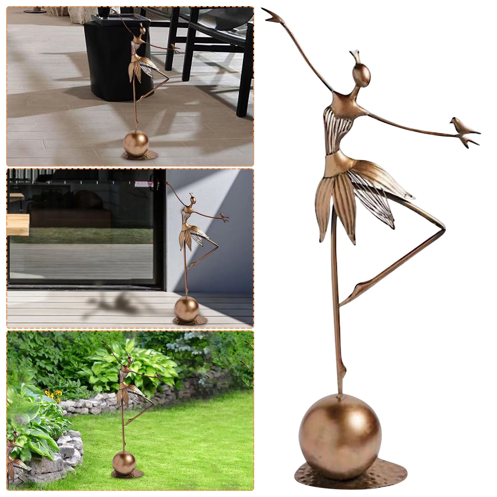 Iron Dancing Lady Statue with Birds - Artistic Metal Garden Decor for ...