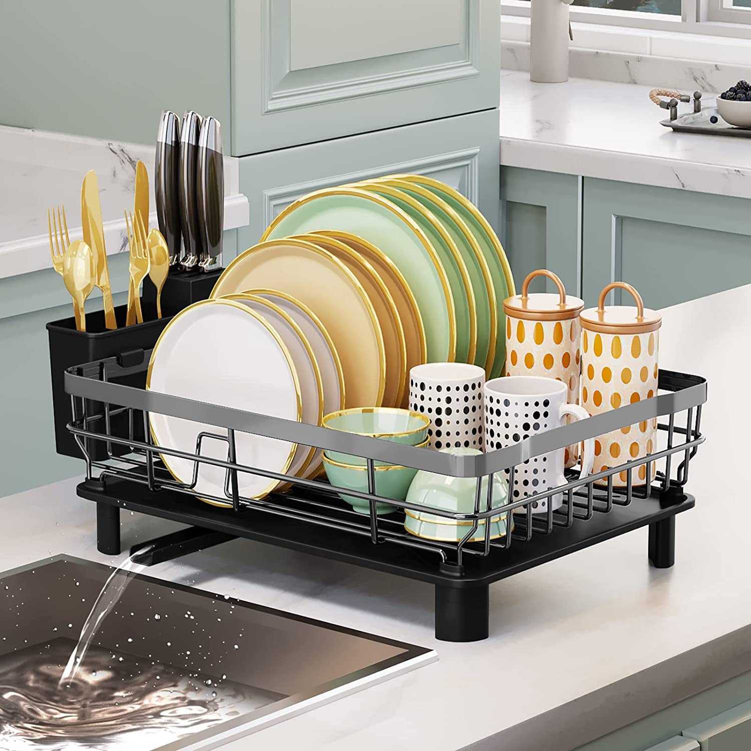 Iron Dish Drying Rack with Drainboard Dish Drainers for Kitchen Counter ...