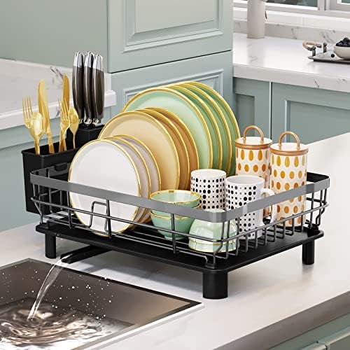 Iron Dish Drying Rack with Drainboard Dish Drainers for Kitchen Counter ...