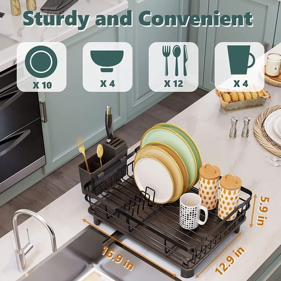 Iron Dish Drying Rack with Drainboard for Kitchen Counter, Extendable ...
