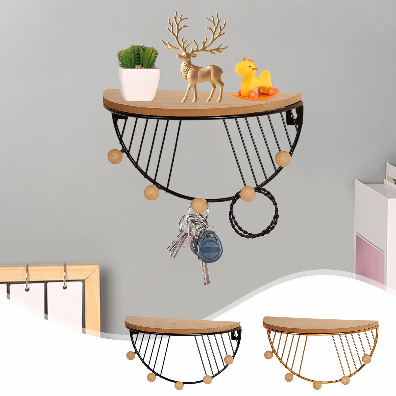 Iron Fan Shaped Storage Shelves for Home Decor with Wall Mounted Hooks ...