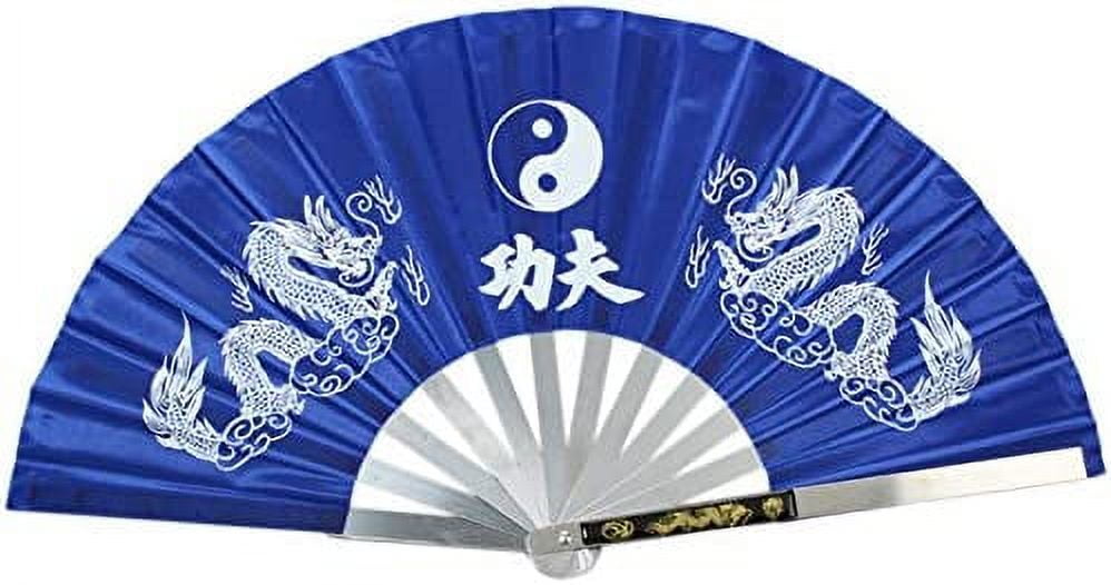 Iron Fan Stainless Steel Frame Mascot Double Dragon Design Chinese Kung ...