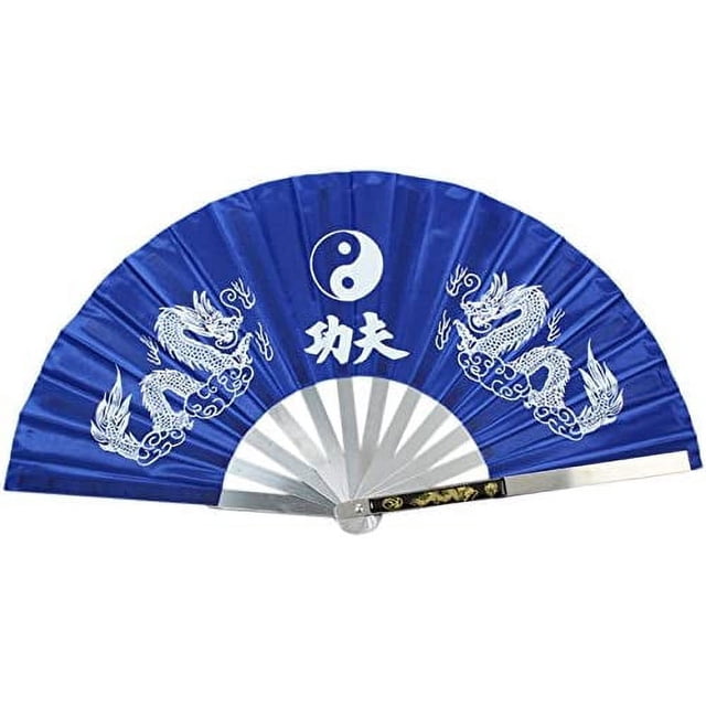 Iron Fan Stainless Steel Frame Mascot Double Dragon Design Chinese Kung ...