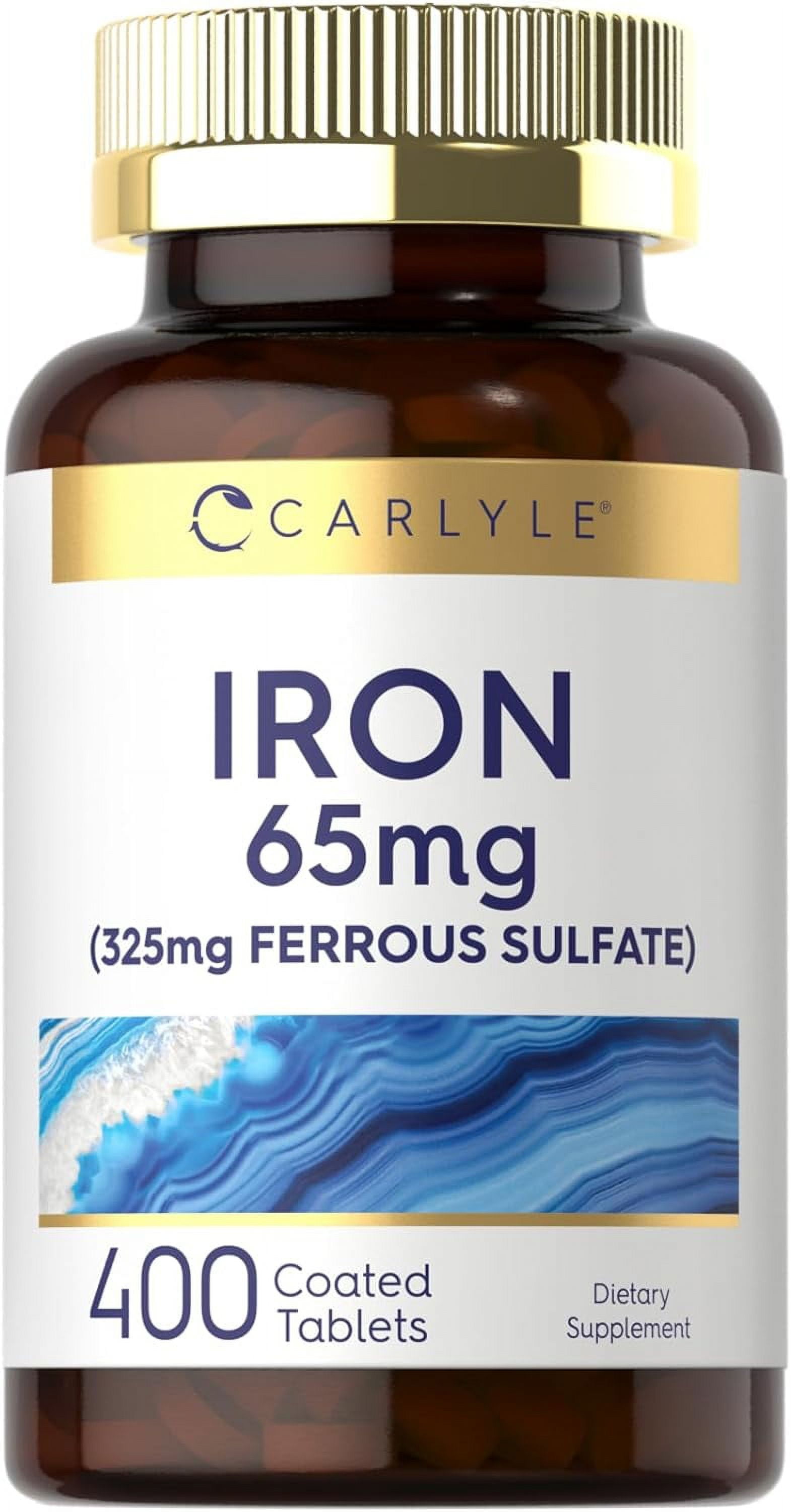 Carlyle Iron Ferrous Sulfate 65mg Supplement | 400 Vegetarian Tablets ...
