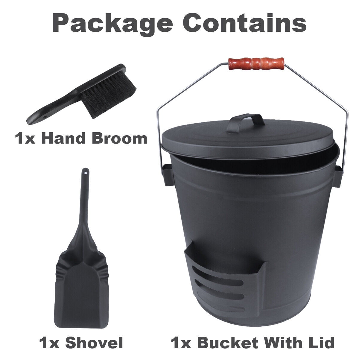 Iron Fireplace Ash Bucket 5.2 Gallon Sturdy Charcoal Stove With Shovel ...