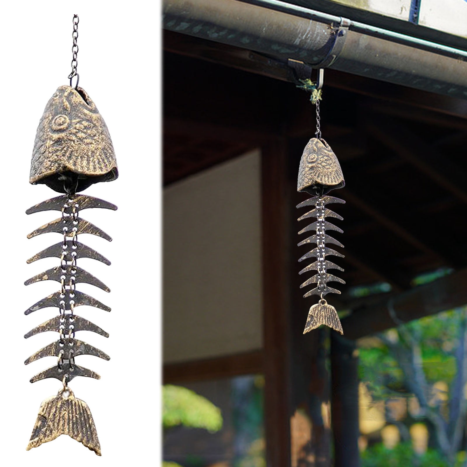 Iron Fish Metal Wind Chimes 13 Inch Fish Skeleton Wind Chime Vintage ...