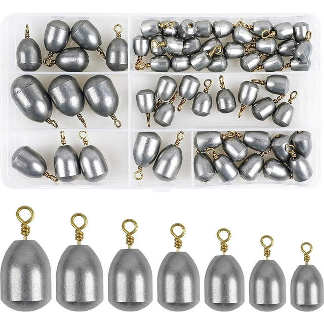 VanRolldex 58 Pack Water Drop Shape Iron Bass Sinkers with Tackle Box ...