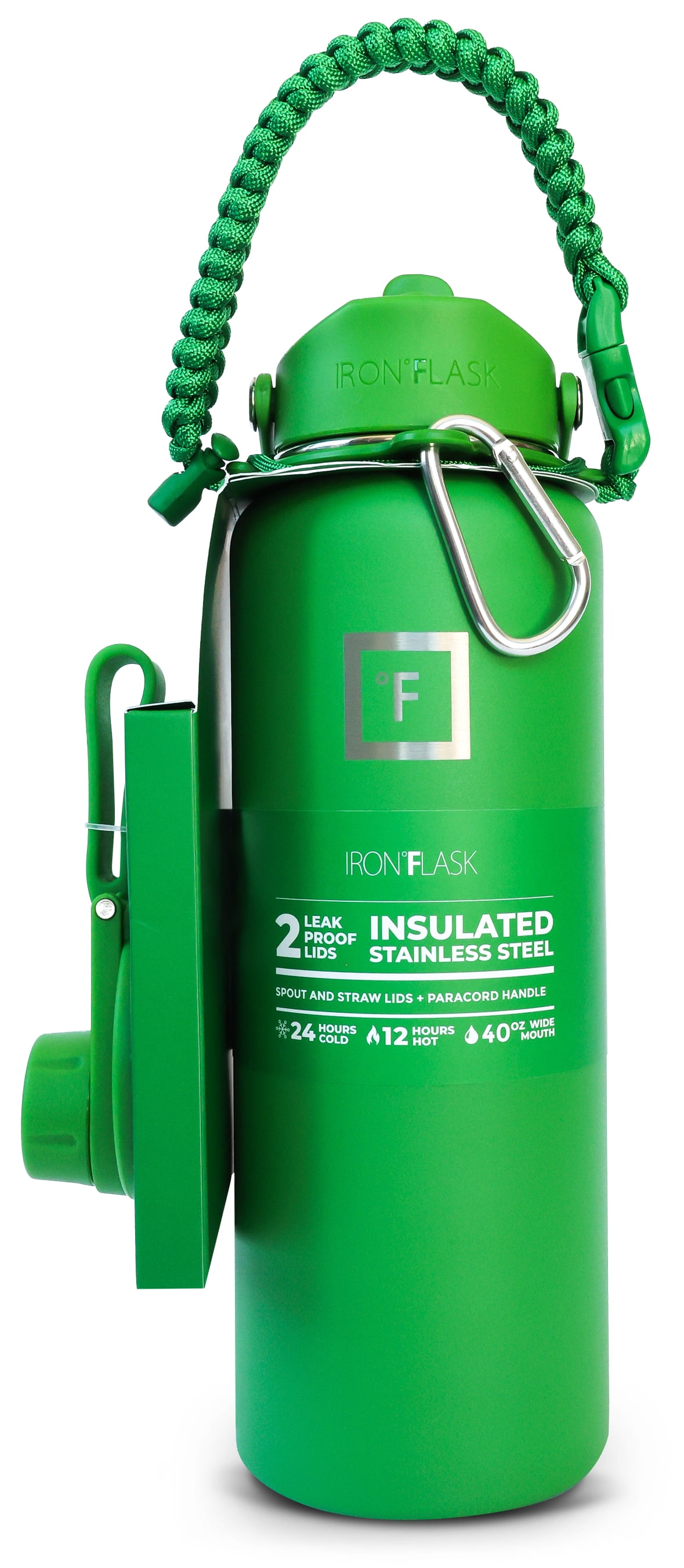 Iron Flask 40oz Wide Mouth Water Bottle with Paracord Handle and 2 Lids ...
