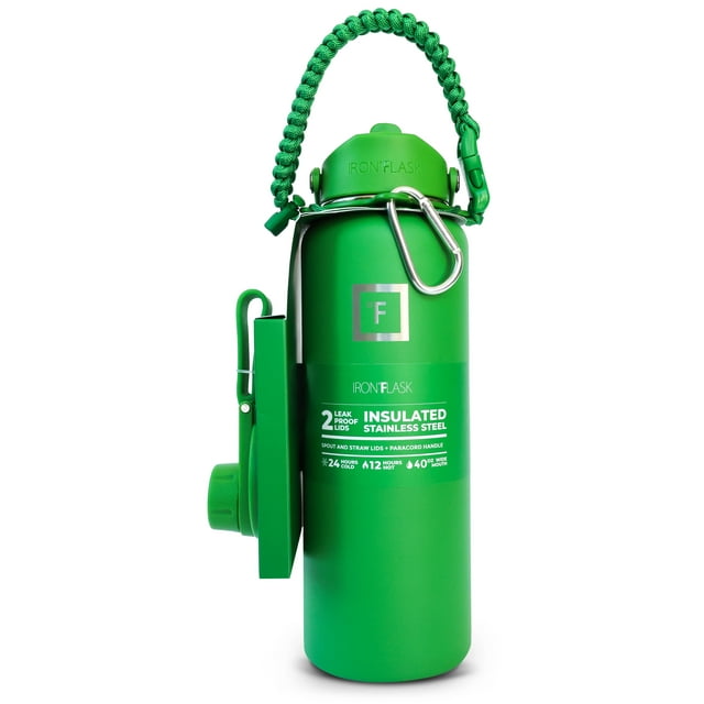 Iron Flask 40oz Wide Mouth Water Bottle with Paracord Handle and 2 Lids ...