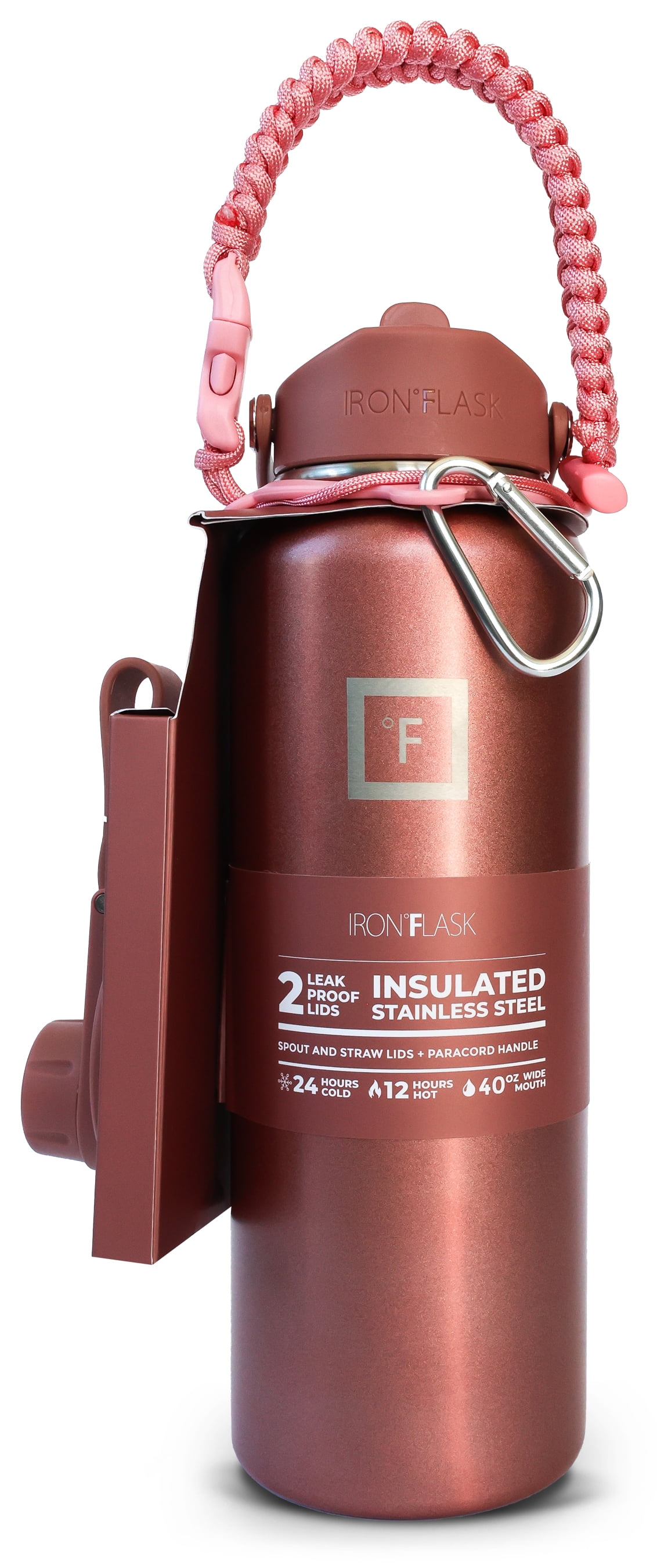 Iron Flask 40oz Wide Mouth Water Bottle with Paracord Handle and 2 Lids ...