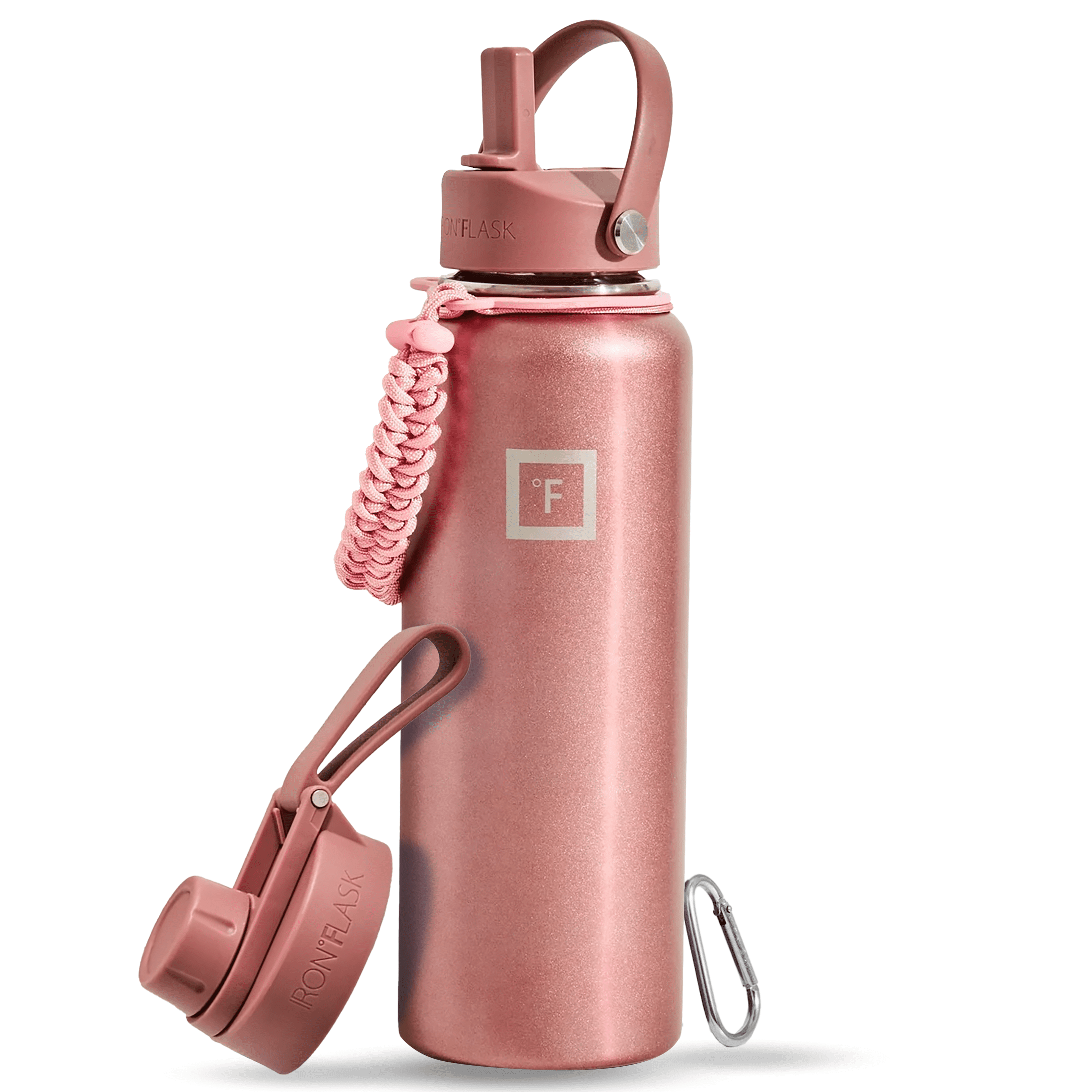 Iron Flask 40oz Wide Mouth Water Bottle with Paracord Handle and 2 Lids Rose Gold Walmart