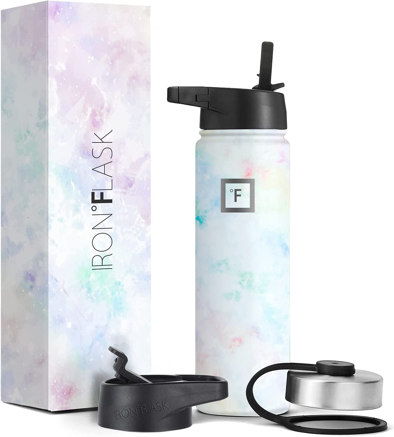 Iron Flask 22oz Stainless Steel Sports Water Bottle with 3 Lids - Pearl ...