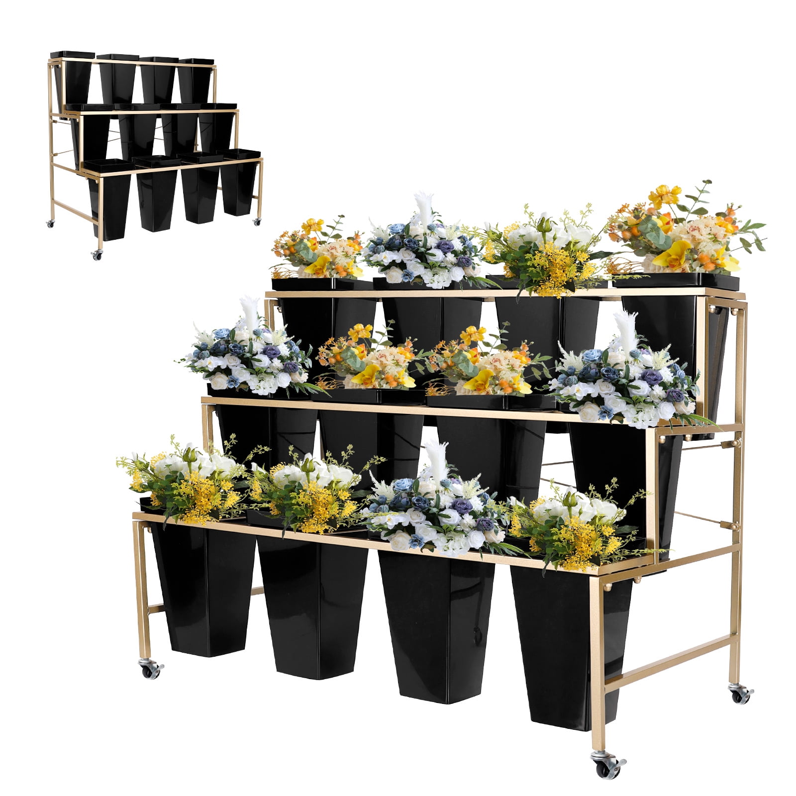 Iron Flower Cart, Triangular Stability Base Flower Stand, Golden ...